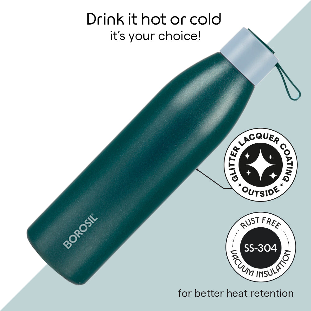 Borosil Duomate Vacuum Insulated Stainless Steel Bottle, Green