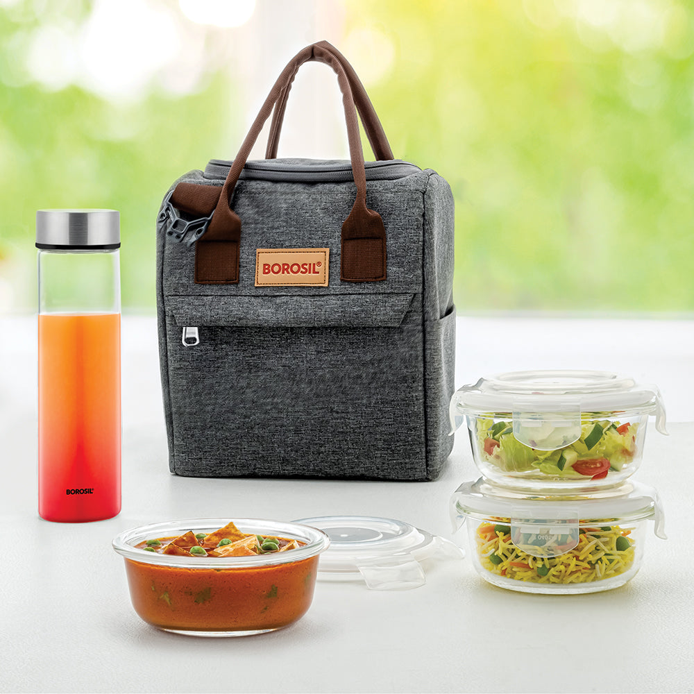 Buy Blue Glass Lunchbox, Round x 4 240 ml x 2 (+) 400 ml x 2 at Best ...