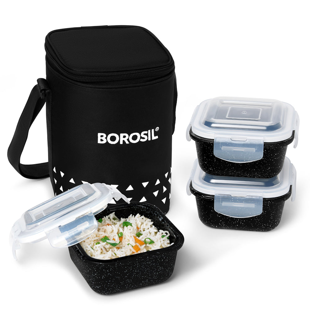 Buy Kube Black Glass Lunch Box, Square x 3 (Tall) at Best Price Online ...