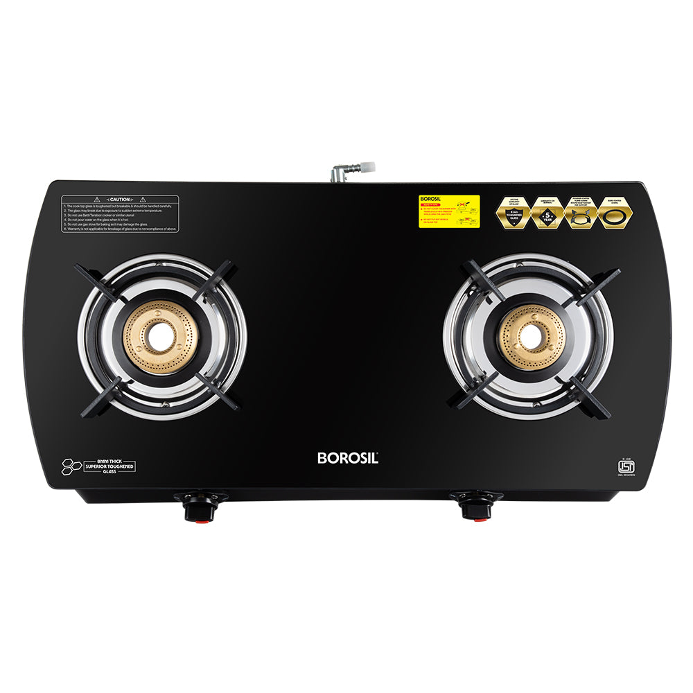 Borosil Prima Glass-top Gas stove, 2 Burners
