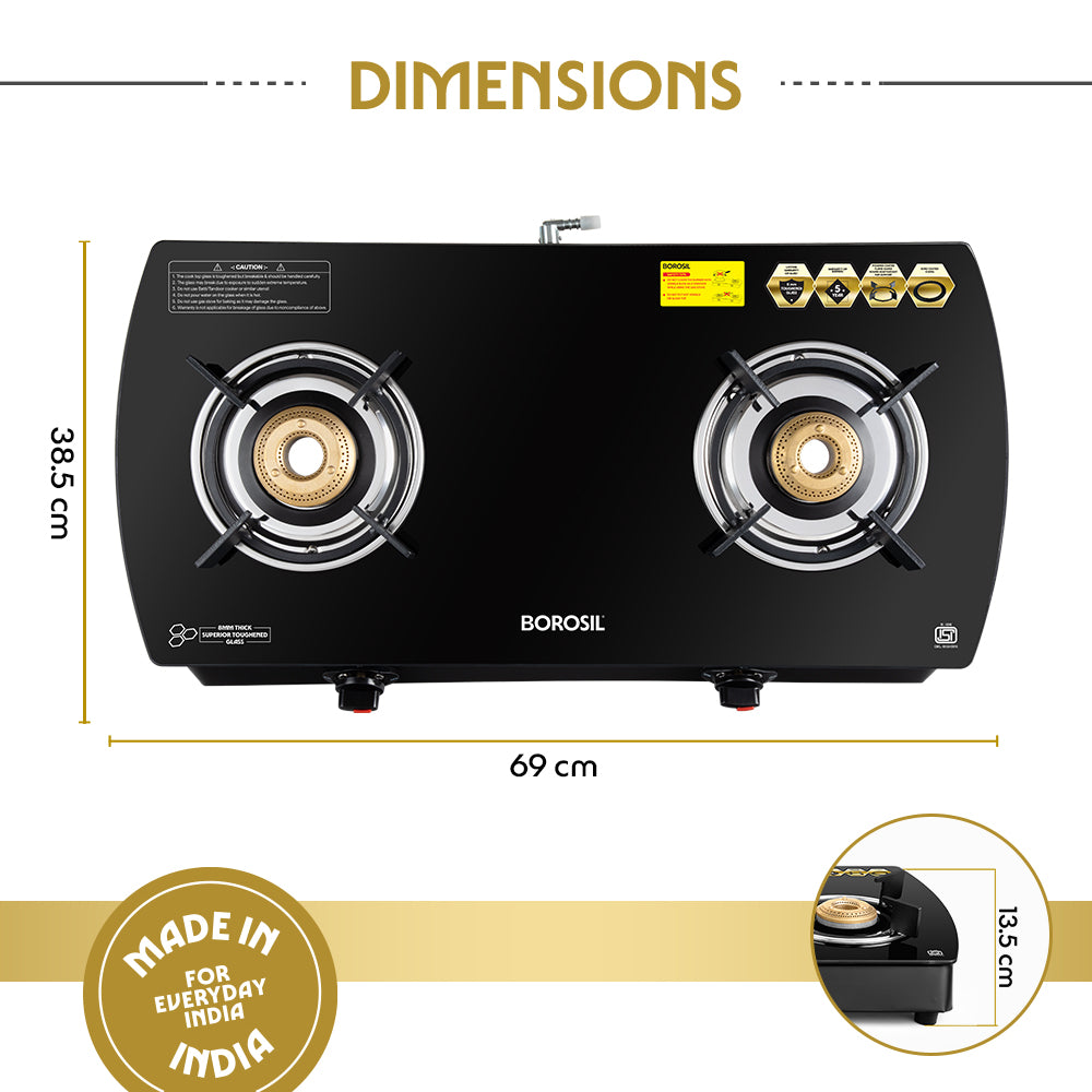 Borosil Prima Glass-top Gas stove, 2 Burners