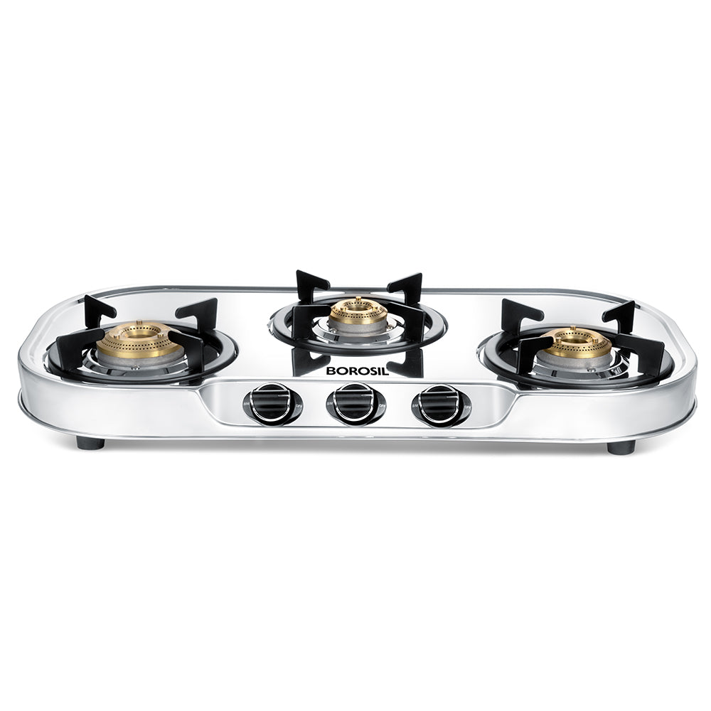 Borosil Ignite Pro Stainless Steel Gas Stove, 3 Burners