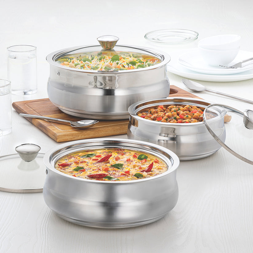 Stainless Steel Insulated Handi Server, Casserole Set of 2 (800ml + 1.2L)