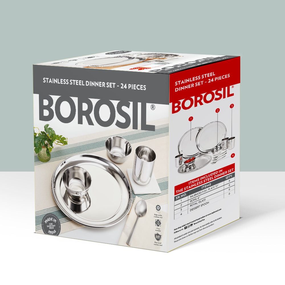 Borosil 24-piece Stainless Steel Dinner Set
