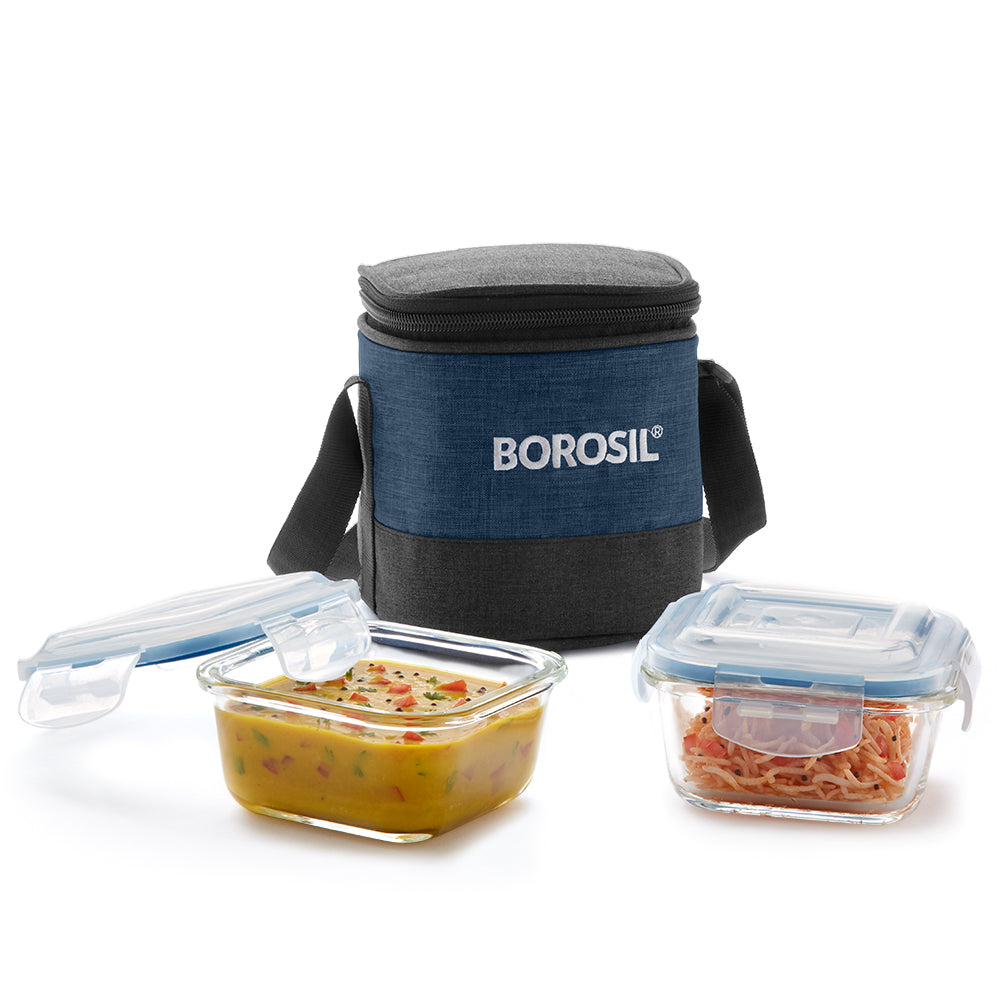 Buy Elite Blue Grey Glass Lunch Box, Square x 2 (Tall) at Best Price ...