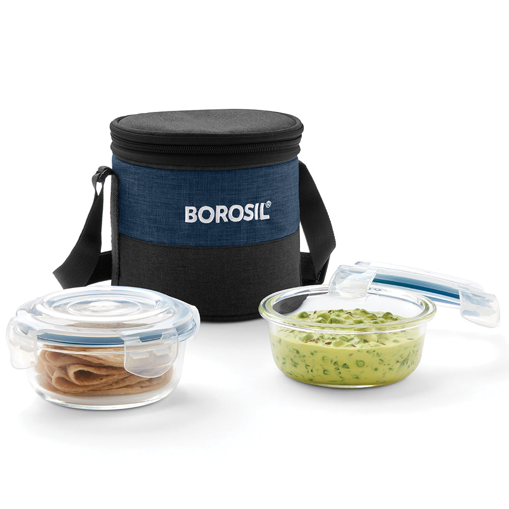 Buy Elite Blue Grey Glass Lunch Box, Round x 2 (Tall) at Best Price ...