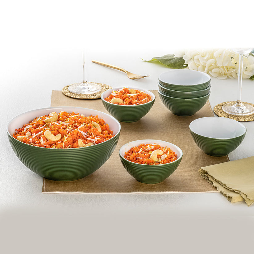 Larah By Borosil Orbit Olive Green Pudding Set